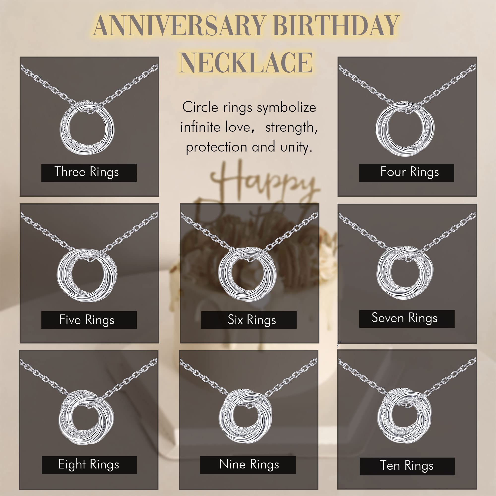 JSJOY 50th Birthday Gifts for Women Mother's Day Gifts for Grandma Turning 50 Women Birthday Gift Ideas 5 Circle Necklace for Her 50 Year Old Birthday Necklace Friend Gifts