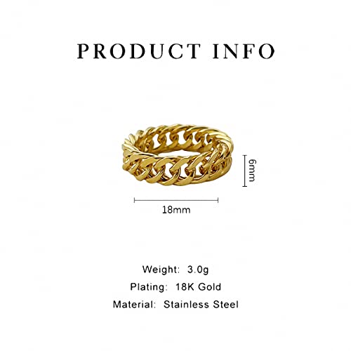 Jana Winkle 6mm Minimalist 18K Gold Stainless Steel Rings Women Link Chain Ring Finger Rings