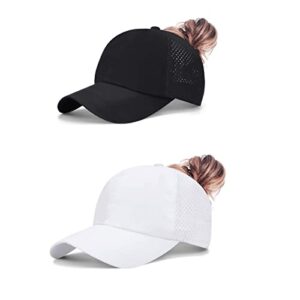 2 pieces criss cross ponytail hats for women baseball cap summer bun hat mesh outdoor trucker dad running sports hats