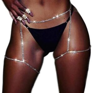 lady rhinestone body chain crystal leg chains body chain summer thigh chain fashion body jewelry for women and girls (silver) (a)