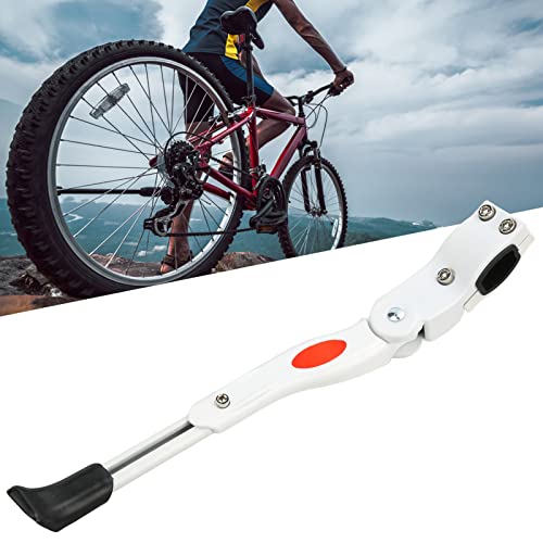 Bicycle Adjustable Aluminum Alloy Bicycle Bike Kickstand Side Support Parking Stand Foot Cycling Wear Resisting Plastic Mat Inside Enhanced Stability(White)