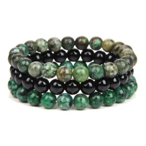 sonnyx 3pcs 8mm semi-precious gemstones beaded bracelets for women men healing crystal stone bracelet stretch round beaded elastic bracelets unisex jewelry gifts(green)