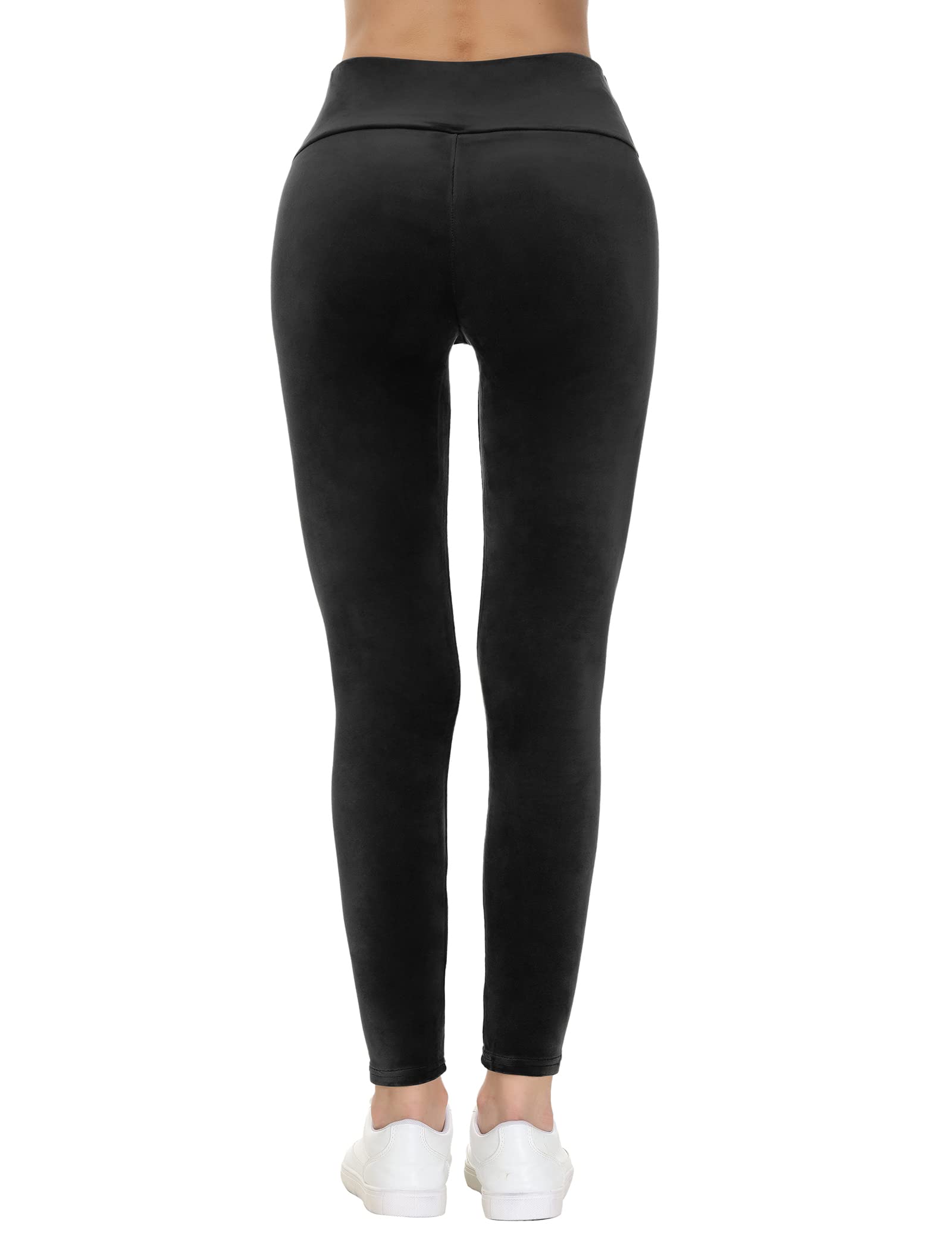 COZZIPLUS Women Velvet Legging- Tummy Control Buttery Soft High Waisted Velour Stretchy Legging (Black, L)