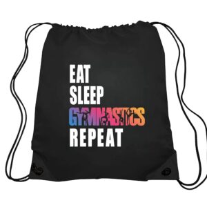 haizct eat sleep gymnastics repeat drawstring backpack, gymnasts gift, unisex drawstring backpack bag for gym shopping sport yoga dance rehearsa