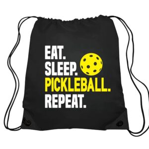 haizct eat sleep pickleball drawstring backpacks, funny pickleball drawstring bag for men women, pickleball sport bag, pickleball player gift, sport lovers gift, pickle ball accessory