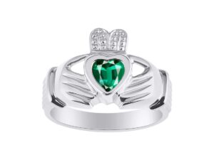 rylos rings sterling silver claddah love, loyalty & friendship heart 6mm gem irish wedding band claddagh rings may emerald jewelry size 11