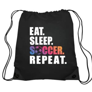 haizct eat sleep soccer repeat soccer drawstring bag for, sport player gift, soccer player gift, unisex drawstring backpack bag for gym shopping sport yoga dance rehearsal