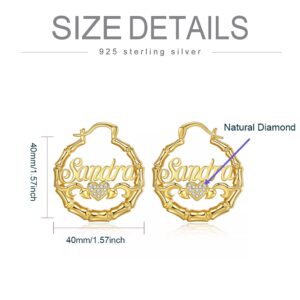 MOTIEL Custom Name Earrings Personalized Natural Diamonds Elegant Large Bamboo Hoop Earrings 925 Sliver Customized Earrings for Women Grils Fashion Jewelry Gifts-30mm