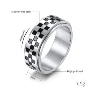 PAMTIER Rotatable Ring for Women Men Stainless Steel Racing Game Chessboard Anxiety Relief Silver Size 9