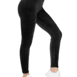 COZZIPLUS Women Velvet Legging- Tummy Control Buttery Soft High Waisted Velour Stretchy Legging (Black, L)