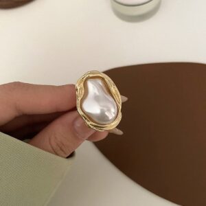 Jana Winkle Geometrical Irregular Baroque Pearl Ring Women Open Resizable Index Finger Rings