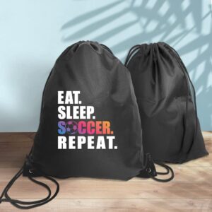 Haizct Eat Sleep Soccer Repeat Soccer Drawstring Bag for, Sport Player Gift, Soccer Player Gift, Unisex Drawstring Backpack Bag for Gym Shopping Sport Yoga Dance Rehearsal