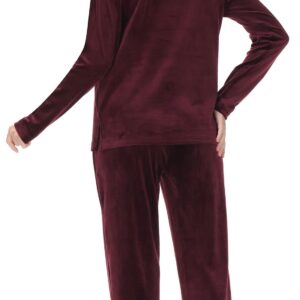 COZZIPLUS Women Velour Lounge Set 2 Piece Velvet Pajama Set Sweatsuit Crew Neck Sweatshirt and Elastic Waist Sweatpant(Burgundy,M)