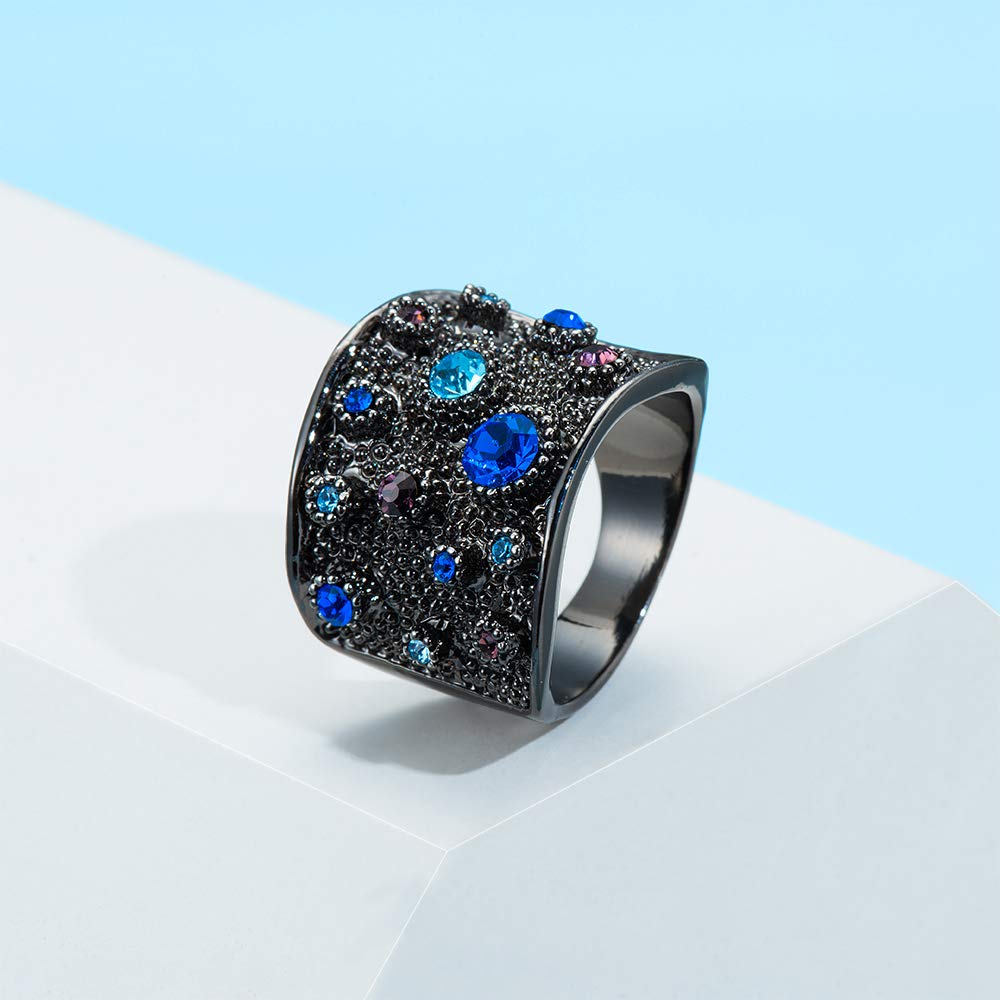 Mytys Black Statement Rings for Women Colorful Crystal Setting Ring Size 8