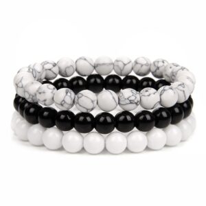 sonnyx 3pcs 8mm semi-precious gemstones beaded bracelets for women men healing crystal stone bracelet stretch round beaded elastic bracelets unisex jewelry gifts(white)