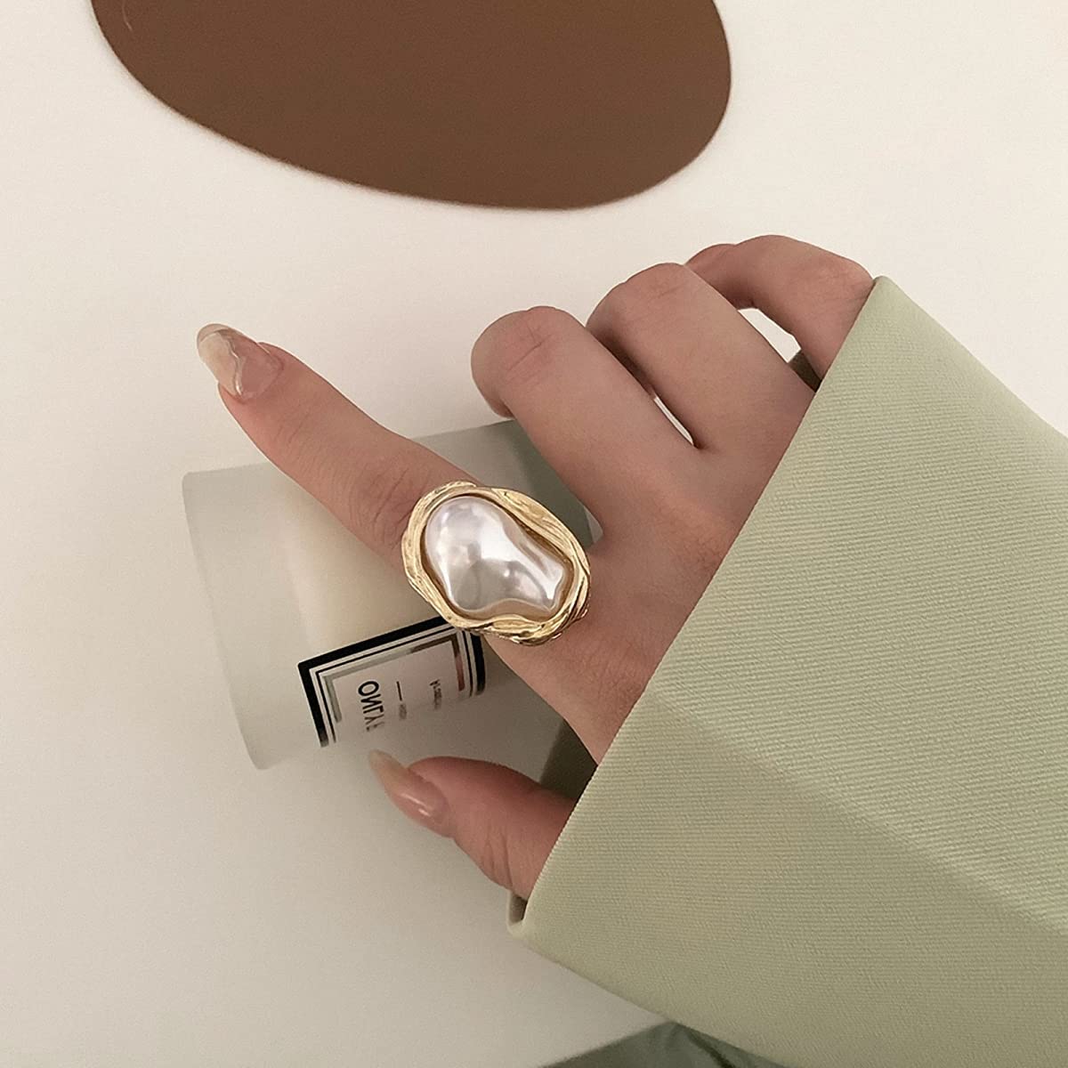 Jana Winkle Geometrical Irregular Baroque Pearl Ring Women Open Resizable Index Finger Rings