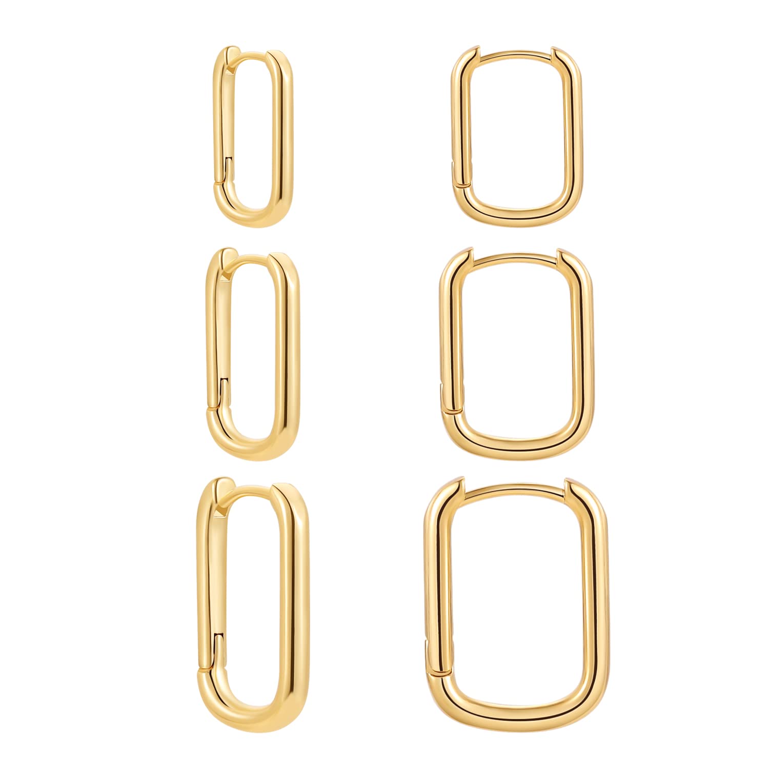 Sloong 3pairs Hoop Earrings Set 14K Gold Plated Lightweight Hypoallergenic Chunky Square Hoop Earrings Gold Rectangle Earring for Women Gift