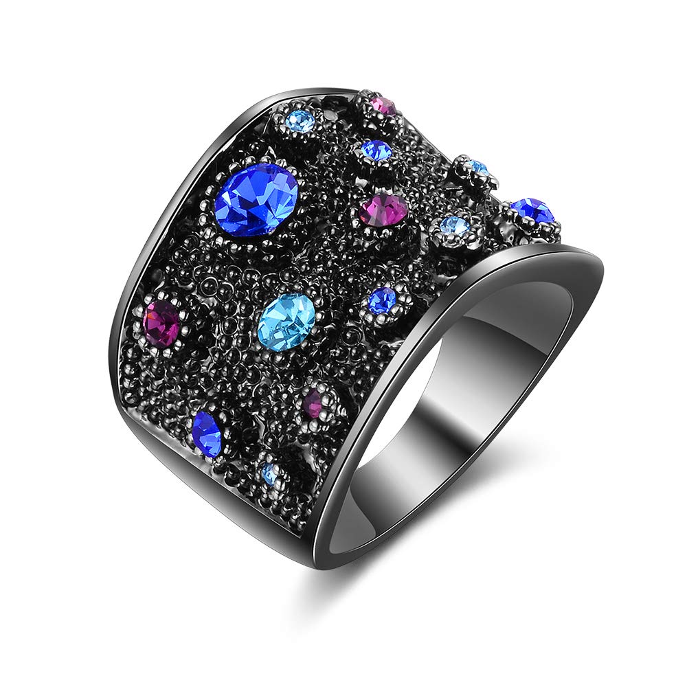 Mytys Black Statement Rings for Women Colorful Crystal Setting Ring Size 8