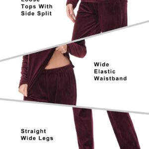 COZZIPLUS Women Velour Lounge Set 2 Piece Velvet Pajama Set Sweatsuit Crew Neck Sweatshirt and Elastic Waist Sweatpant(Burgundy,M)