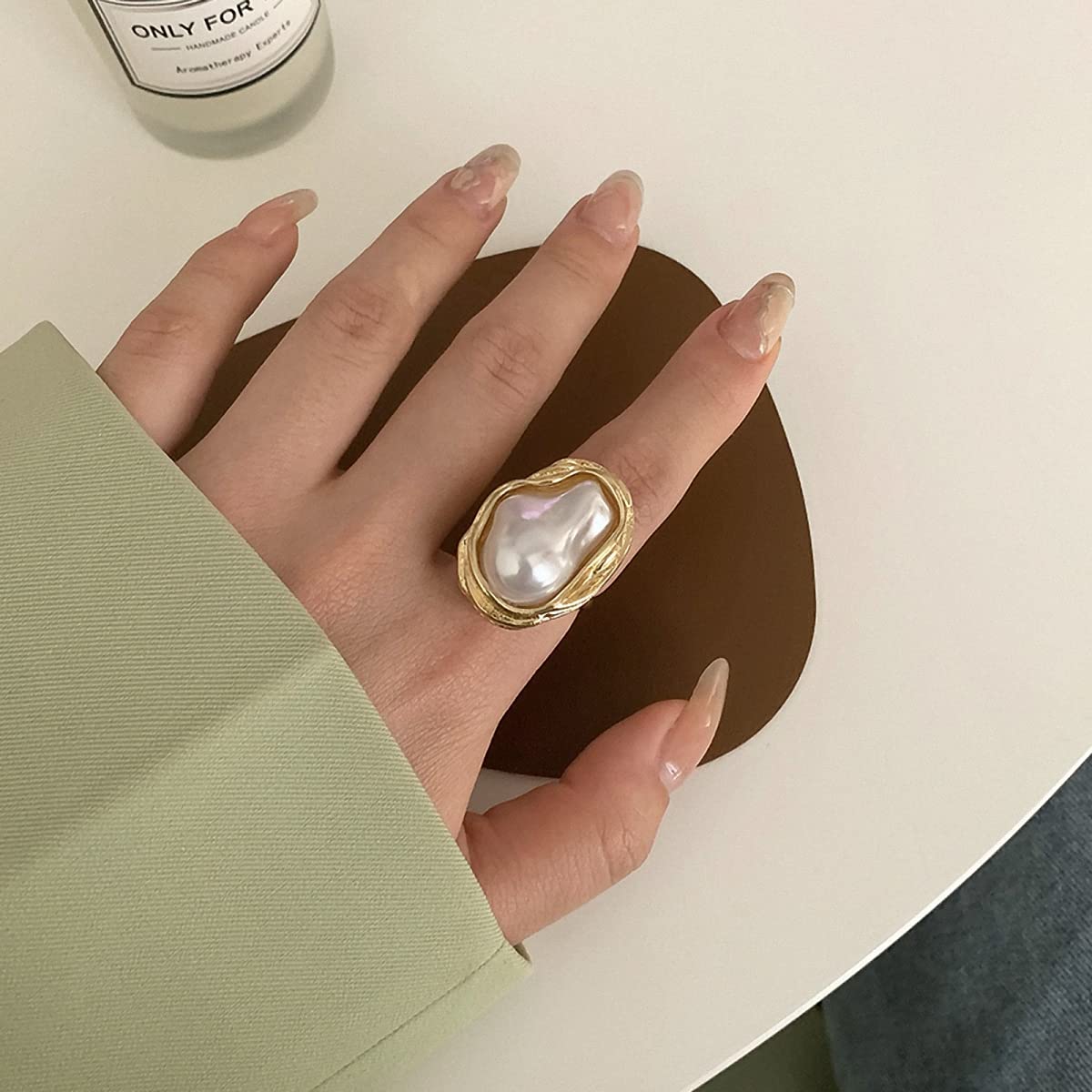 Jana Winkle Geometrical Irregular Baroque Pearl Ring Women Open Resizable Index Finger Rings