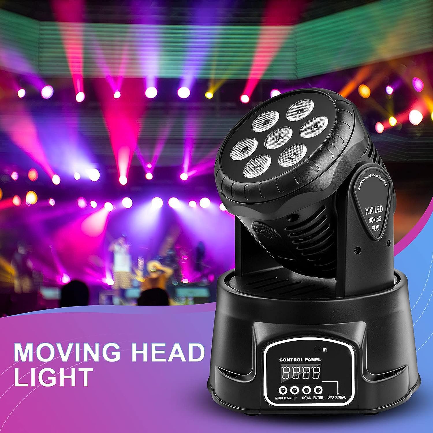 U`King Moving Head Light RGBW Stage Lighting DJ Lights 7 x 10W LED Beam Spotlight 9/14 CH Wash Light with DMX and Sound Activated for Church Wedding Bar Christmas and Halloween (Set of 2)