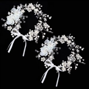 kigeli silver flower hair band for girls, 2 pcs wedding headpiece with tulle flowers, pearl, crystal, headband for baby kids birthday photography hair accessories