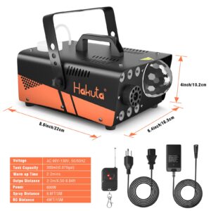 HAKUTA Fog Machine, 600W Smoke Machine with Disco Ball Light and LED RGB Lights, 2300 CFM Spray with Auto Spray Function, Great for Halloween, Christmas, Wedding, Stage Performance and Parties