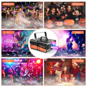 HAKUTA Fog Machine, 600W Smoke Machine with Disco Ball Light and LED RGB Lights, 2300 CFM Spray with Auto Spray Function, Great for Halloween, Christmas, Wedding, Stage Performance and Parties