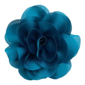 cocoribbon large satin fabric flower brooch pin and hair pin for women, gift (blue green)