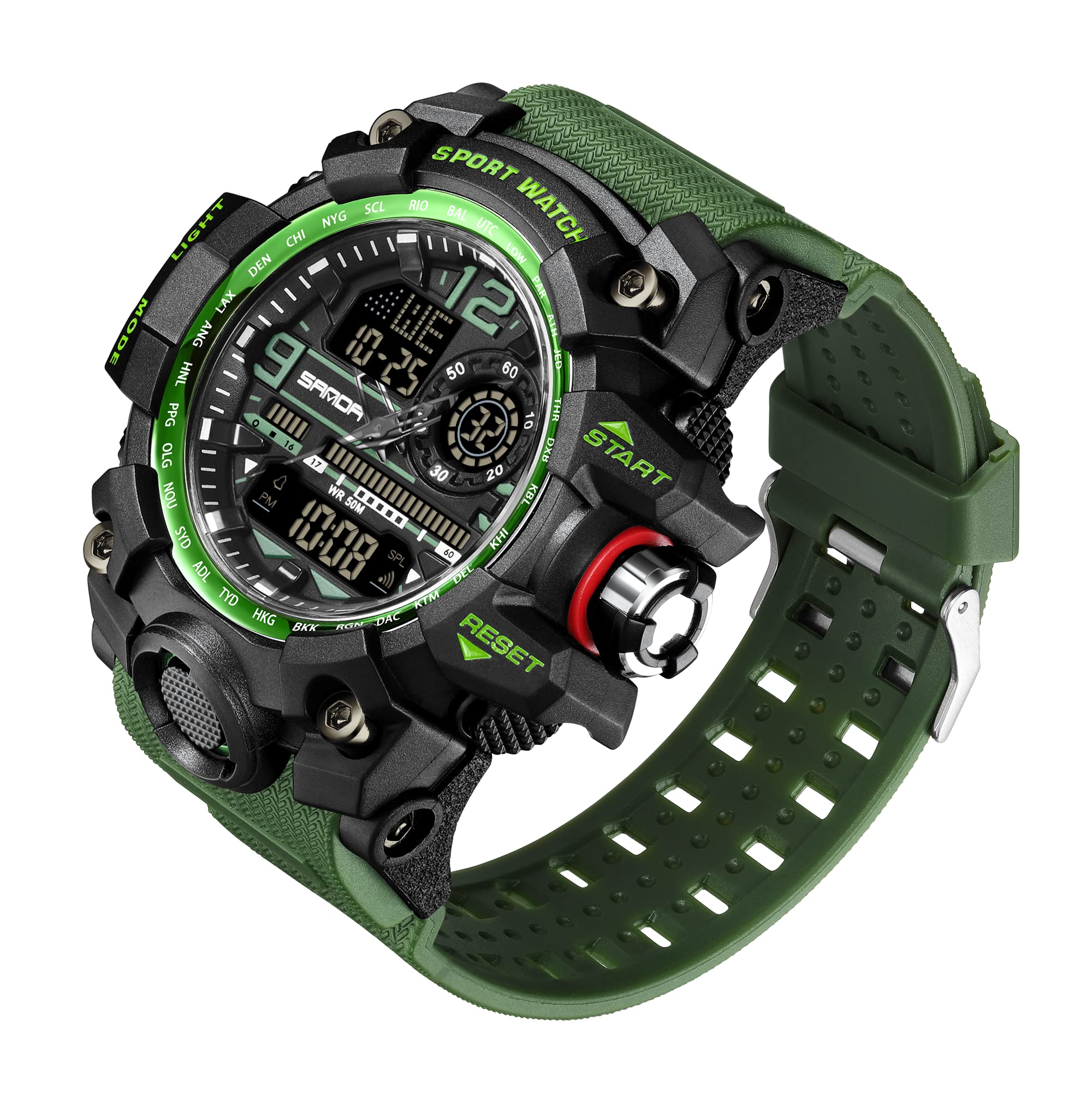 KXAITO Men's Watches Sports Outdoor Waterproof Military Watch Date Multi Function Tactics LED Face Alarm Stopwatch for Men (3133_Green)