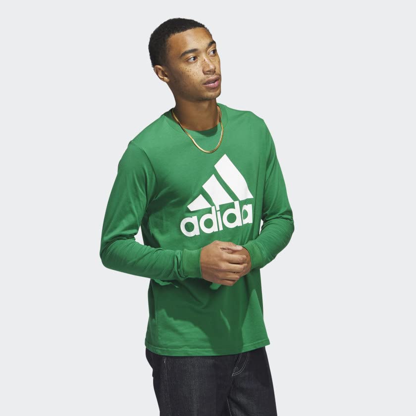 adidas Amplifier Long Sleeve Badge of Sport Tee Men's, Green, Size XL