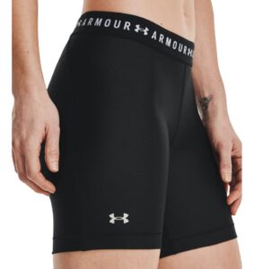 under armour women's heatgear armour middy 5" shorts (small, black/metallic silver-001)