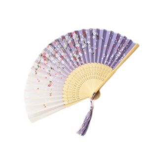 folding hand fan for women hand held silk folding fans with bamboo foldable chinese japanese vintage fan purple sakura