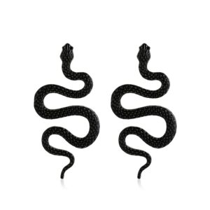 halloween eygption snake earrings vintage long serpent dangle earrings snake animal thanksgiving jewelry gift (d：black)