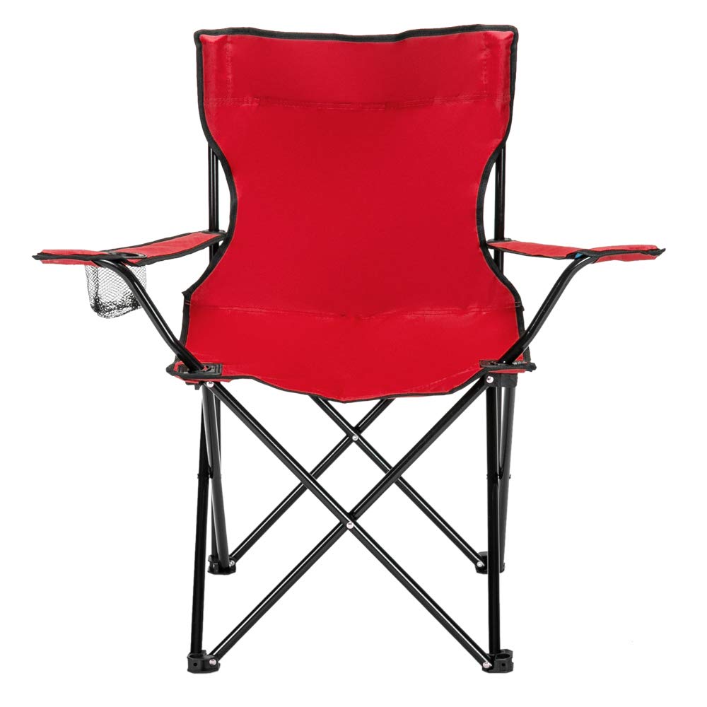 Vasitelan Outdoor Folding Camping Chair with Lumbar Back Support, Outdoor Lawn Chairs Arm Chair with Bag, Cup Holder (Red)