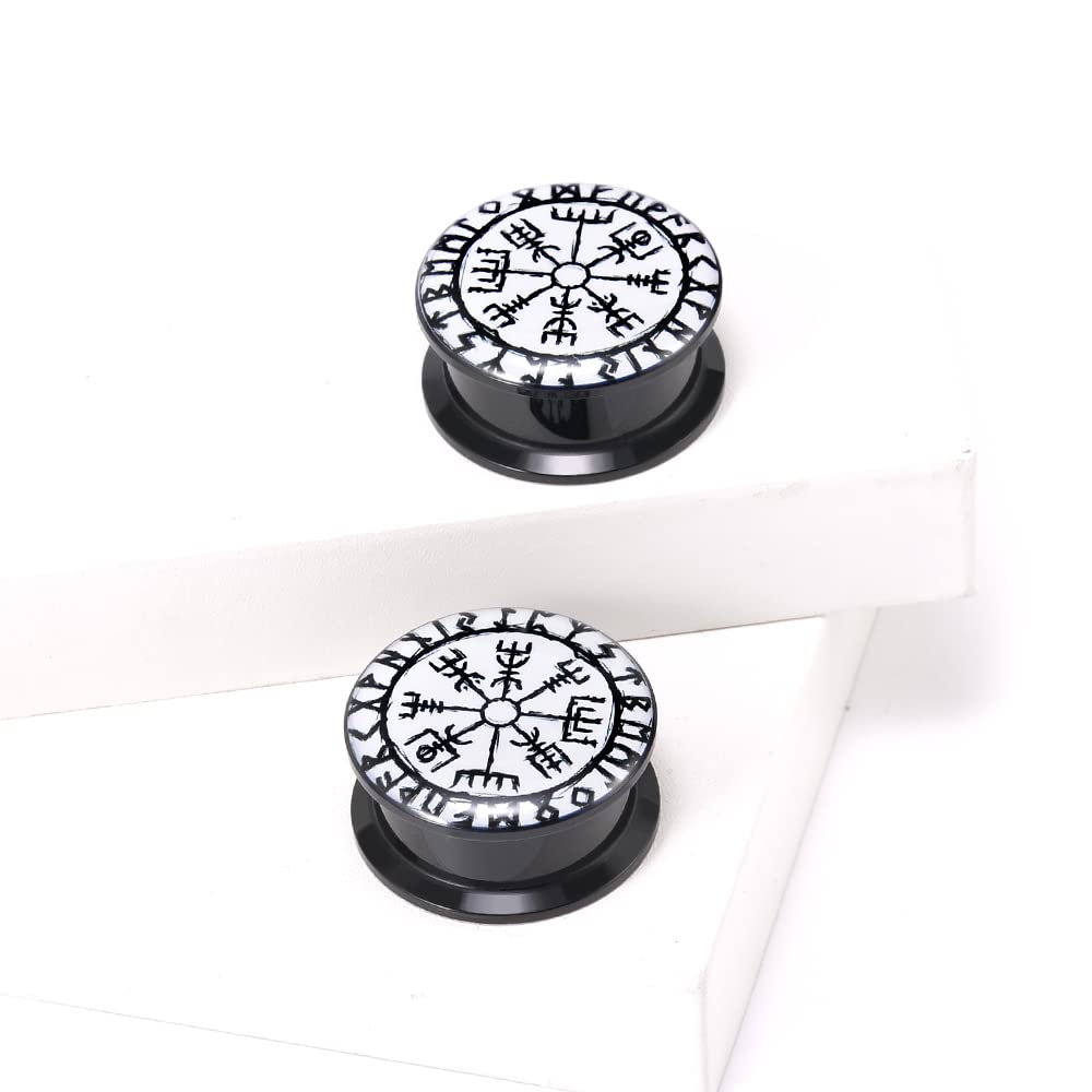 POBAISITER 1 Pair Acrylic Solid Screw On Ear Plugs Tunnels Scandinavian Norse Viking Symbol Epoxy Vegvisir Allergy Free For Women Men Body Piercing Jewelry