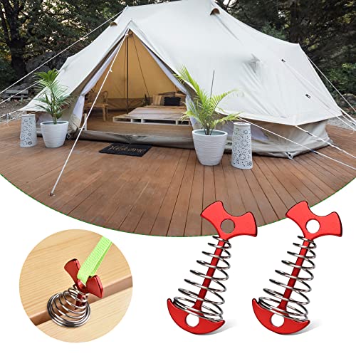 10Pcs Deck Anchor Pegs Windproof Aluminium Alloy Fishbone Tent Stakes with Spring Buckle, Portable Wind Rope Anchor for Hiking Camping (Style 1)