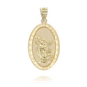 10k yellow gold archangel st. michael pray for us words oval medal in solid gold charm pendant