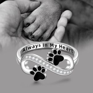 Talonior Cat Dog Paw Print Ring for Women Cute Infinity Puppy Rings Sterling Silver Paw Jewelry Remembrance Forever Promise Gifts for Cat Lover Size 9