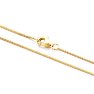 18k yellow gold 0.7mm, 1mm, 1.5mm, 2.8mm round snake chain necklace herringbone chain necklace for women, gold round snake bone chain necklace, durable strong solid 18k gold chain necklace, 14inch-30inch (custom lengths, 0.7mm)