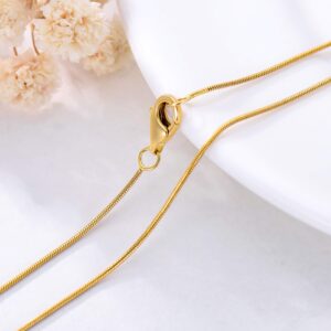 18k Yellow Gold 0.7mm, 1mm, 1.5mm, 2.8mm Round Snake Chain Necklace Herringbone Chain Necklace for Women, Gold Round Snake Bone Chain Necklace, Durable Strong Solid 18k Gold Chain Necklace, 14inch-30inch (Custom Lengths, 0.7mm)