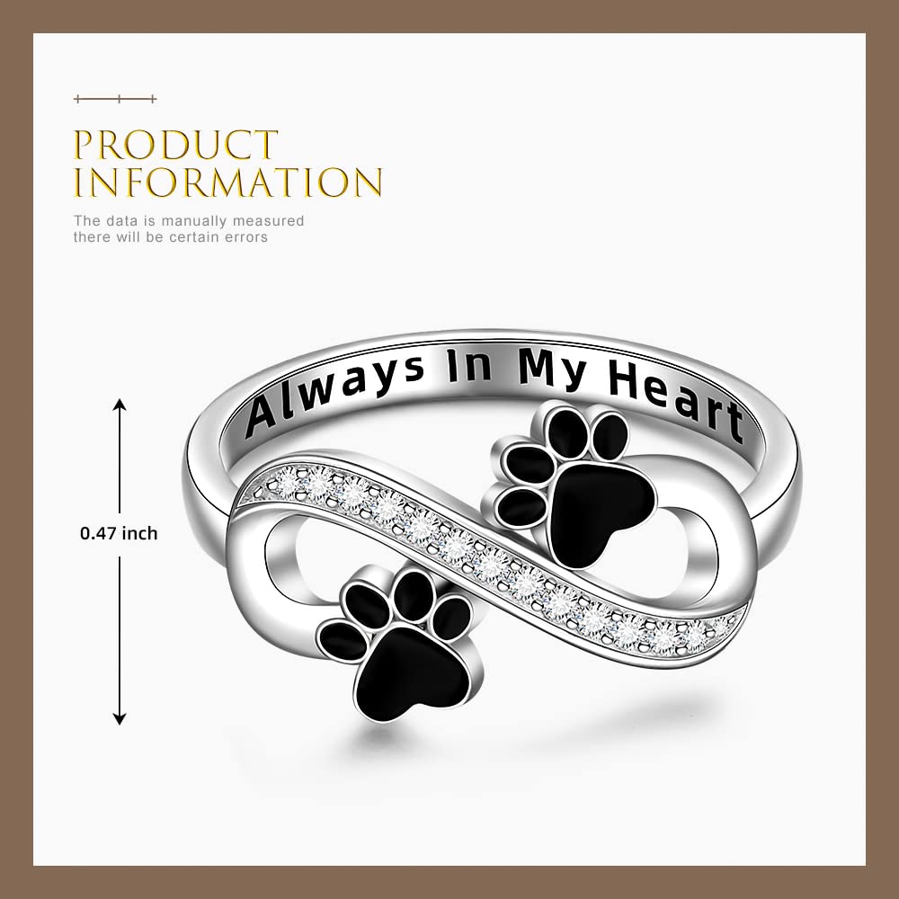 Talonior Cat Dog Paw Print Ring for Women Cute Infinity Puppy Rings Sterling Silver Paw Jewelry Remembrance Forever Promise Gifts for Cat Lover Size 9