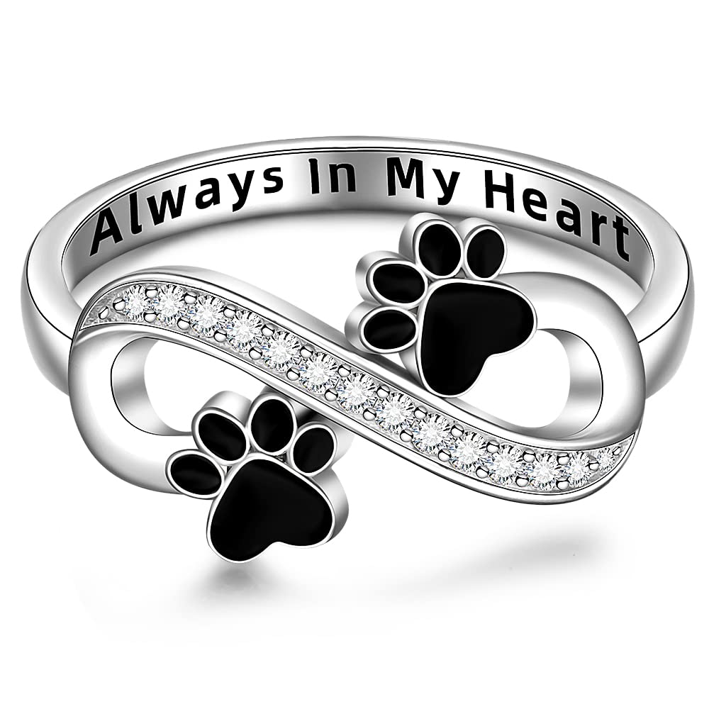 Talonior Cat Dog Paw Print Ring for Women Cute Infinity Puppy Rings Sterling Silver Paw Jewelry Remembrance Forever Promise Gifts for Cat Lover Size 9