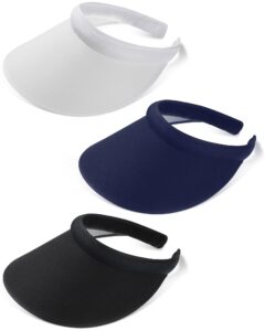 3 pcs sports sun visor hat cloth covered slip on visor cotton womens visor cap golf and tennis visor for women men sun visor (black, white, navy blue)