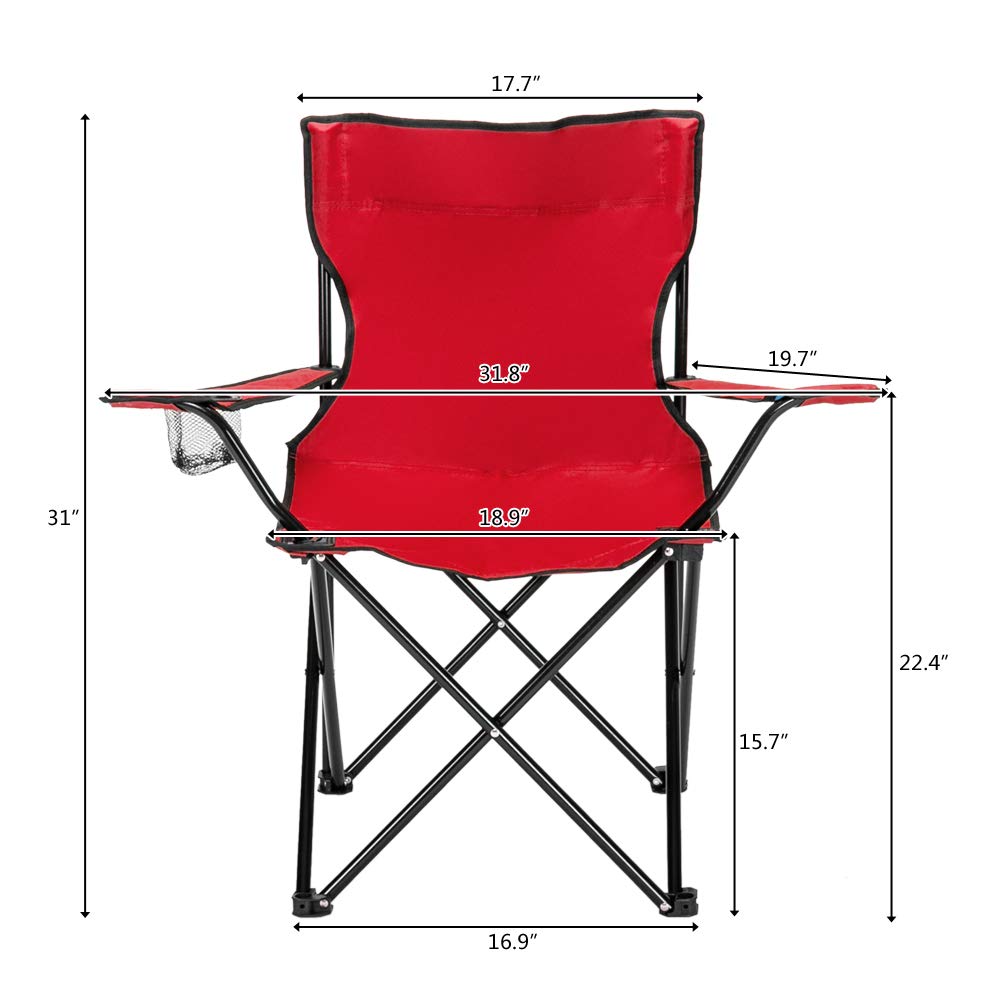 Vasitelan Outdoor Folding Camping Chair with Lumbar Back Support, Outdoor Lawn Chairs Arm Chair with Bag, Cup Holder (Red)