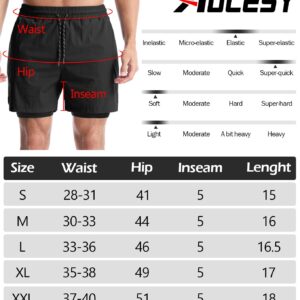 Aolesy Men’s 2 in 1 Running Shorts 5 Inch Workout Gym Athletic Shorts for Men Quick Dry Lightweight Training Shorts with Pockets Black