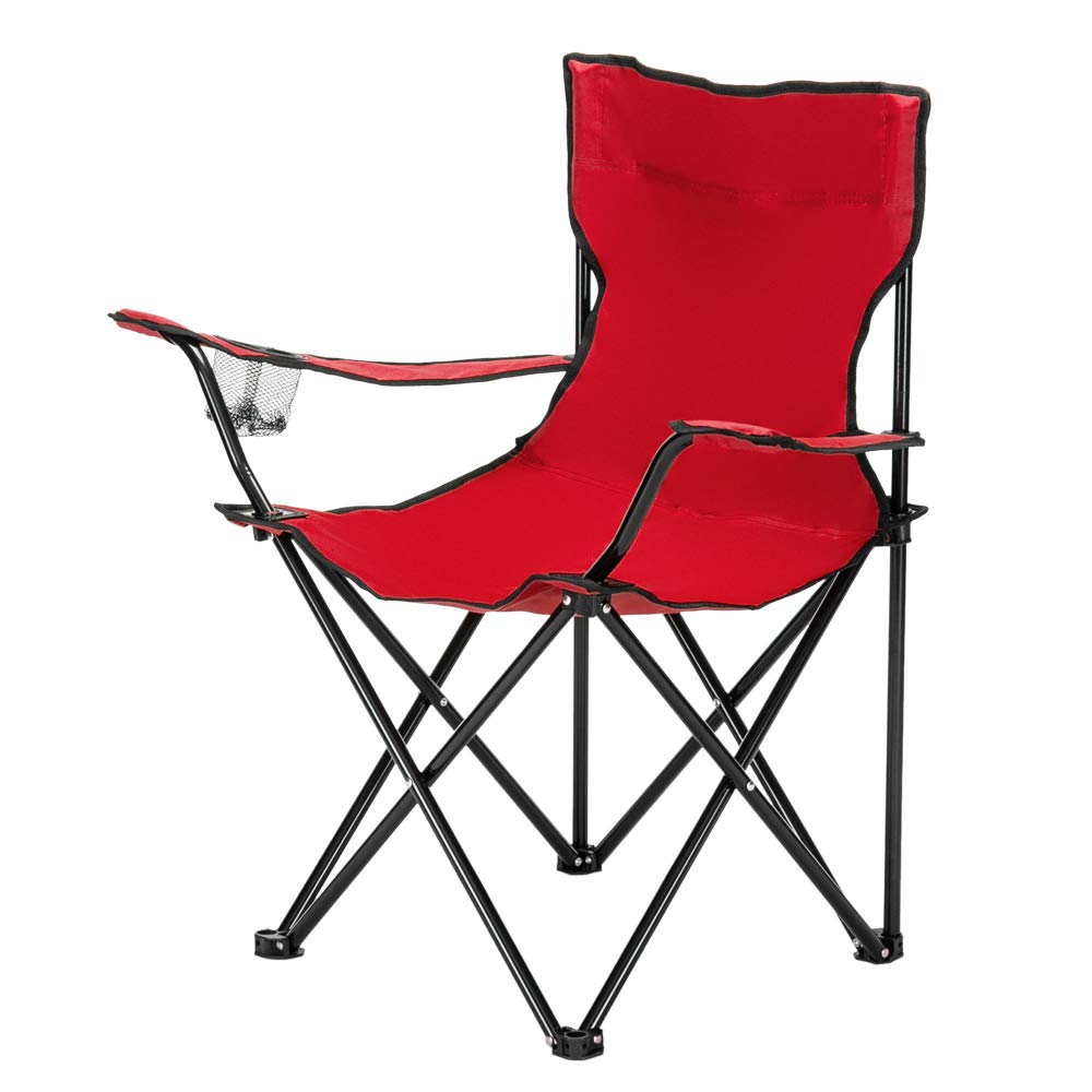 Vasitelan Outdoor Folding Camping Chair with Lumbar Back Support, Outdoor Lawn Chairs Arm Chair with Bag, Cup Holder (Red)