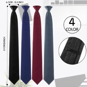 Bencailor 4 Pcs 24 Inch Men's Clip-on Ties Solid Color Men's Tie Pretied Clip on Ties for Men Men's Clip on Necktie Men's Button Ties(Black, Charcoal Grey, Navy Blue, Wine Red)