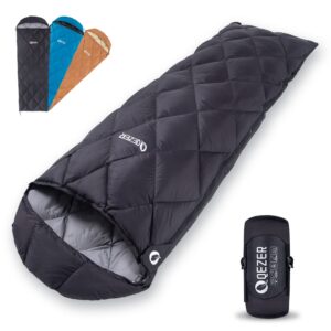 qezer down sleeping bag for adults, teens, 40-60℉ 600 fill power duck down ultralight sleeping bag backpacking sleeping bag with compression sack