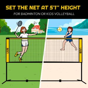 A11N 14ft Badminton Pickleball Net - Height Adjustable for Junior Tennis, Soccer Tennis & Kids Volleyball - Portable for Indoor & Outdoor Play